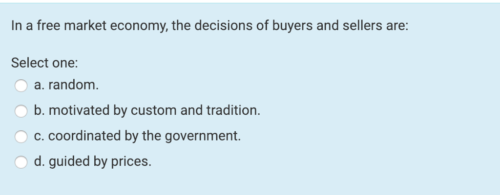 Solved In a free market economy, the decisions of buyers and | Chegg.com