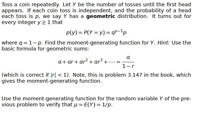 Solved Toss a coin repeatedly. Let Y be the number of tosses | Chegg.com