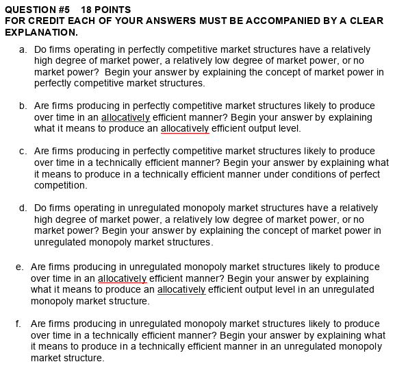 Solved QUESTION \#5 18 POINTS FOR CREDIT EACH OF YOUR | Chegg.com