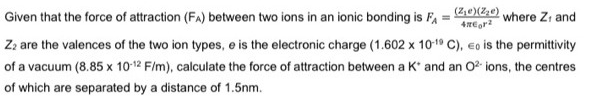 Solved Given that the force of attraction (FA) between two | Chegg.com
