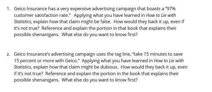 Solved 1. Geico Insurance has a very expensive advertising | Chegg.com