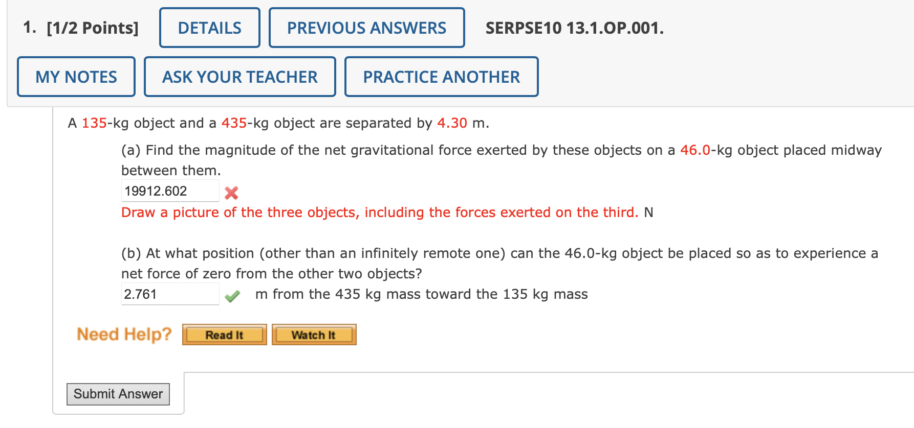 Solved A 135-kg object and a 435-kg object are separated by | Chegg.com