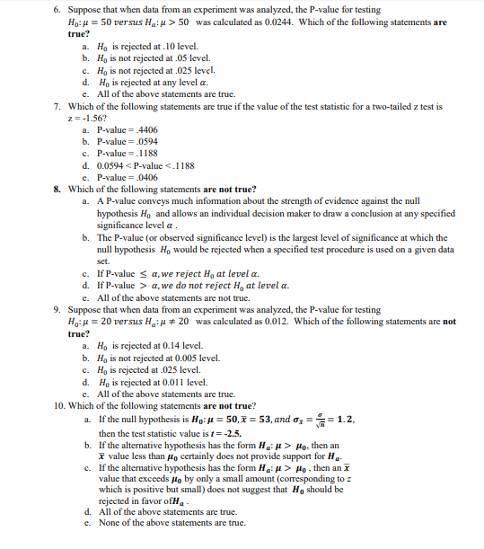 Solved 6. Suppose that when data from an experiment was | Chegg.com