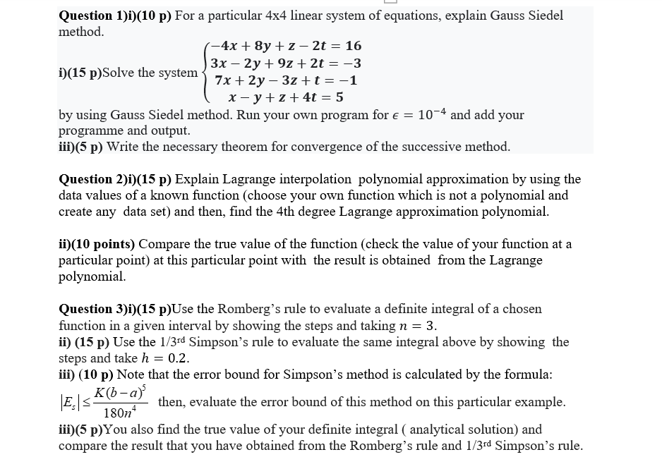 Solved Question 1)i)(10 p) For a particular 4x4 linear | Chegg.com