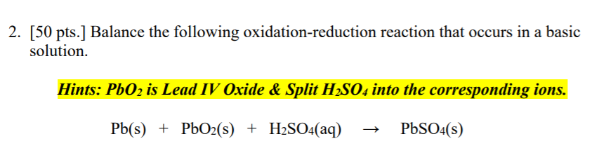 Solved 2. [50 pts.] Balance the following | Chegg.com