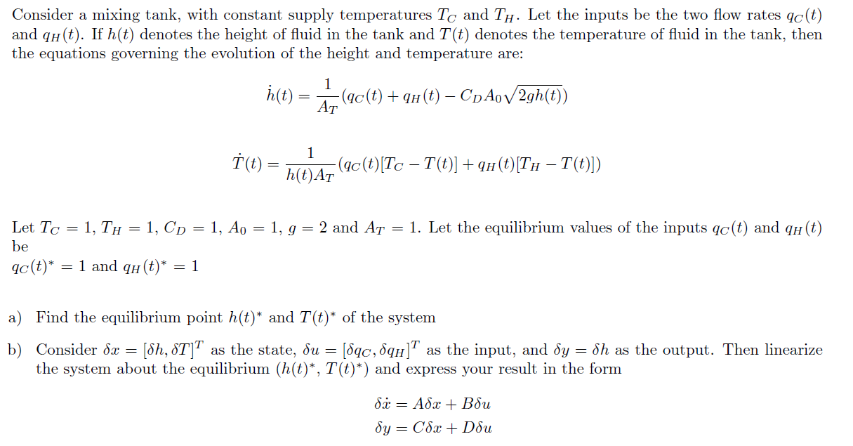 Solved Consider a mixing tank, with constant supply | Chegg.com