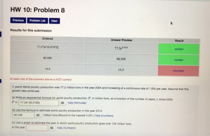 Solved HW 10: Problem 8 Previous Problem List Next Results | Chegg.com
