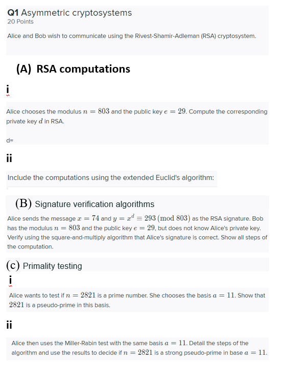 Solved Q1 Asymmetric cryptosystems 20 Points Alice and Bob | Chegg.com