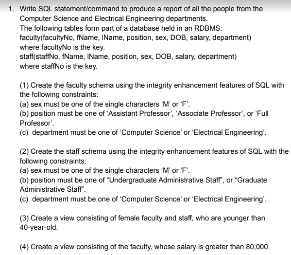 Solved Write SQL statement/command to produce a report of | Chegg.com