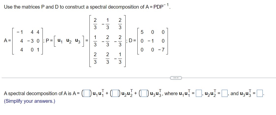 Solved Use the matrices P and D to construct a spectral | Chegg.com