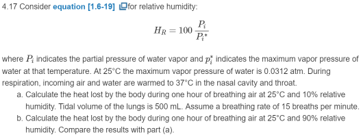 4.17 Consider equation [1.6-191 for relative humidity | Chegg.com