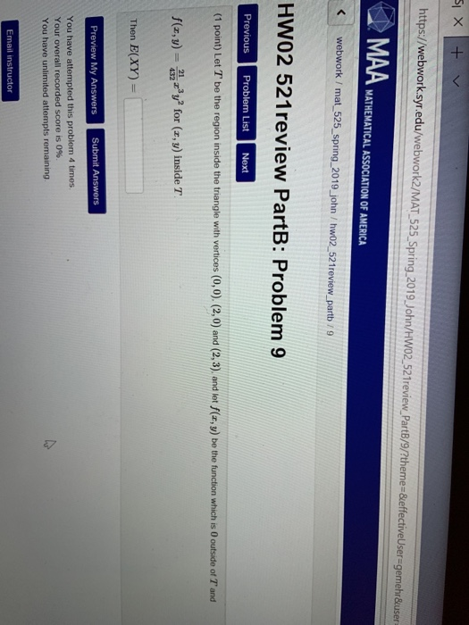 Solved https://webwork.syr.edu/webwork2/MAT 525 Spring 2019 | Chegg.com
