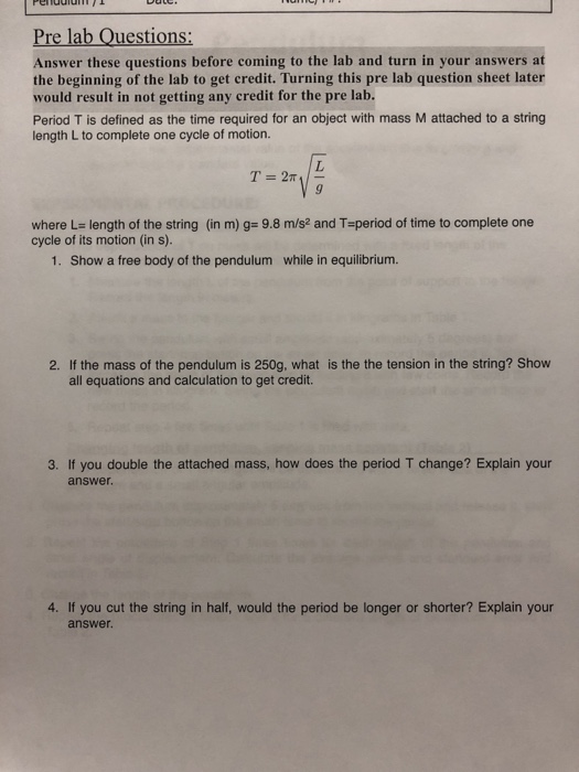 Solved Pre lab Questions: Answer these questions before | Chegg.com