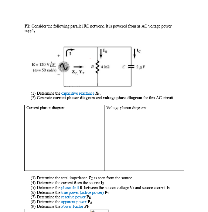 Solved Consider the following parallel RC network. It is | Chegg.com