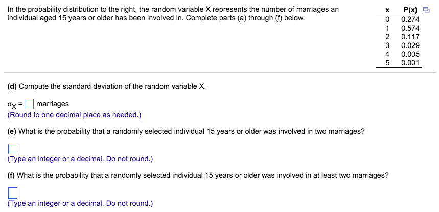 Solved In the probability distribution to the right, the | Chegg.com