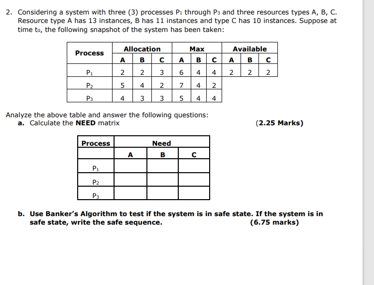 Solved 2. Considering a system with three (3) processes P1 | Chegg.com
