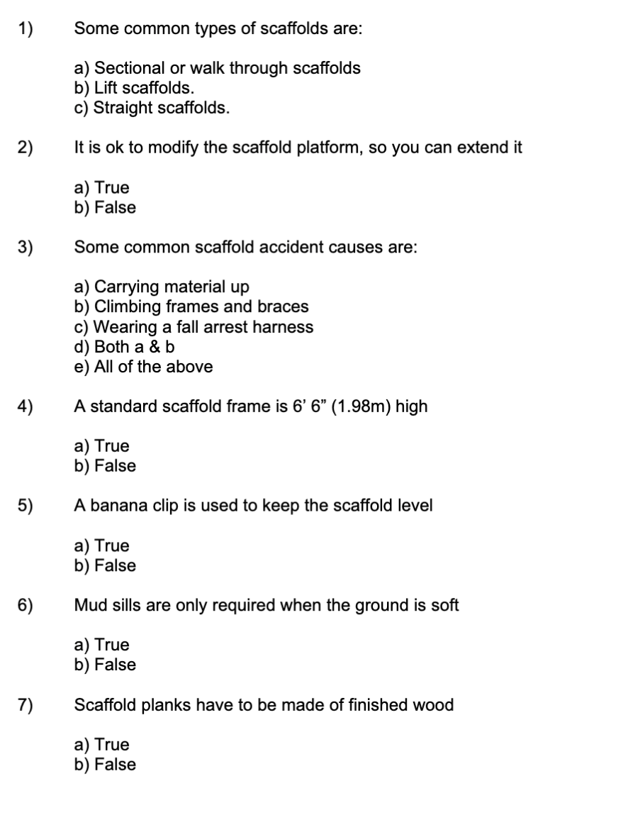 Solved 1) Some common types of scaffolds are: a) Sectional | Chegg.com