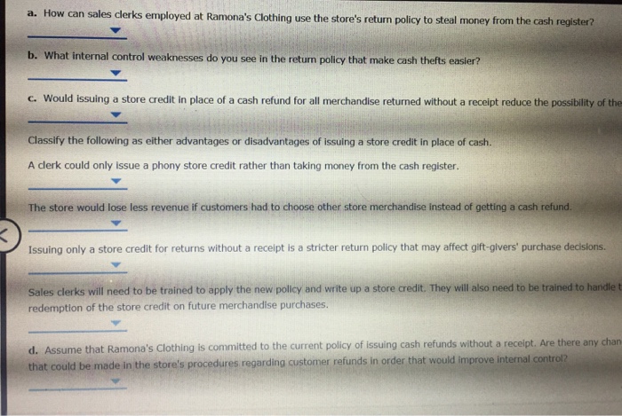 Solved Internal Controls Ramona's Clothing is a retail store | Chegg.com