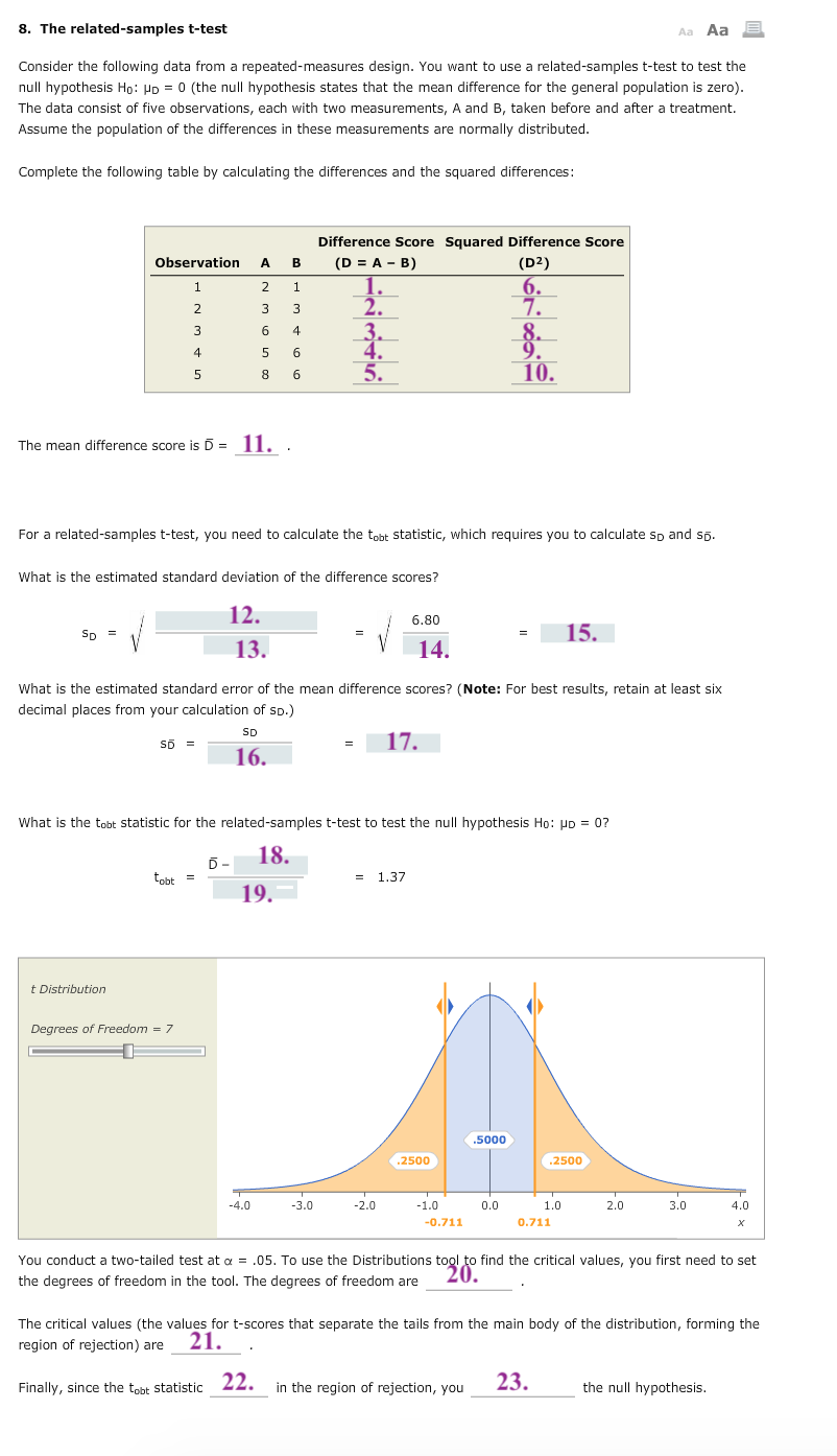 Solved 8. The related-samples t-test Aa Aa E Consider the | Chegg.com