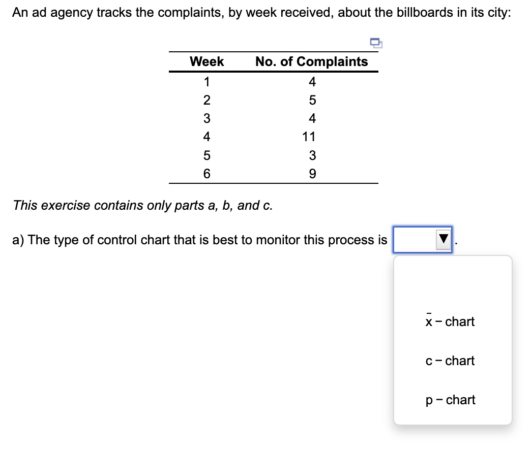 Solved An ad agency tracks the complaints, by week received, | Chegg.com