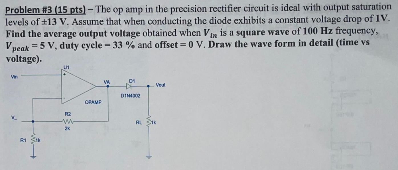 Solved Problem \#3 (15 pts) - The op amp in the precision | Chegg.com