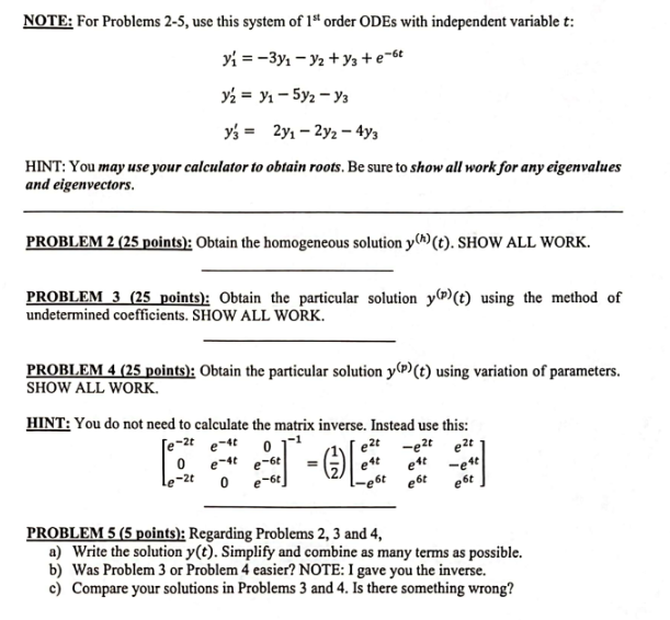 Solved Note For Problems 2 5 Use This System Of 1st Order