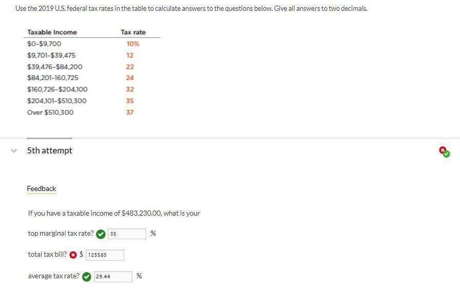 Solved Use the 2019 U.S. federal tax rates in the table to | Chegg.com