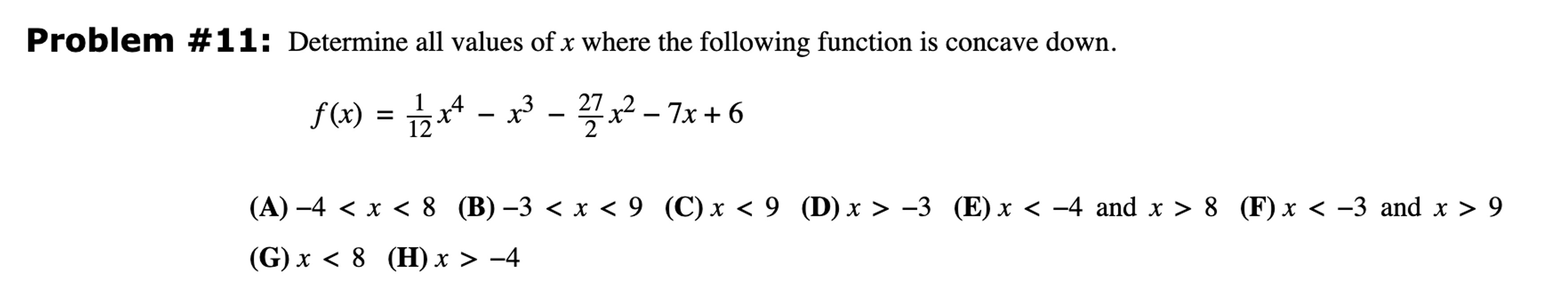 Solved Problem # 11: Determine all values of x ﻿where the | Chegg.com