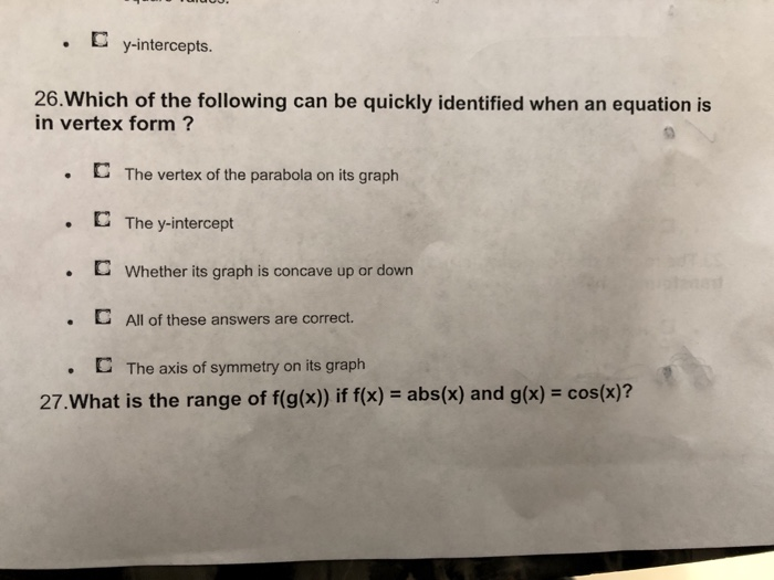Solved Cy-intercepts. . 26.Which of the following can be | Chegg.com