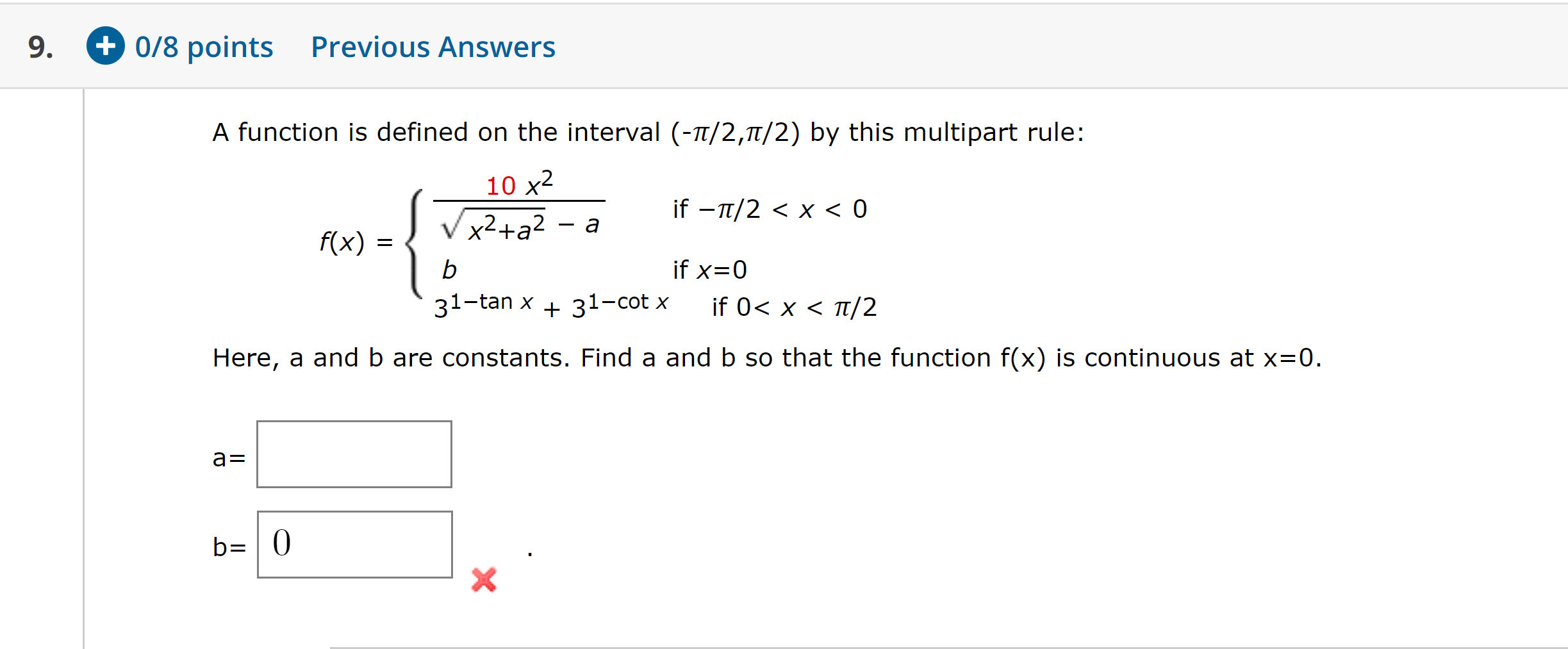 Solved 9. + 0/8 points Previous Answers A function is | Chegg.com