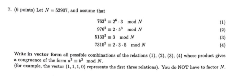 Solved 7. ( 6 points) Let N=52907, and assume that | Chegg.com