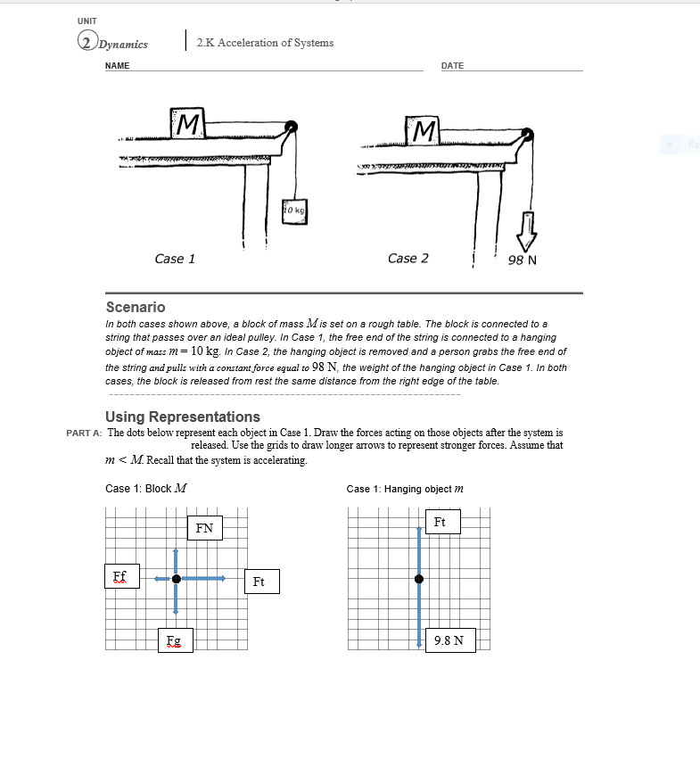 Solved UNIT 2 Dynamics 2.K Acceleration of Systems NAME DATE | Chegg.com