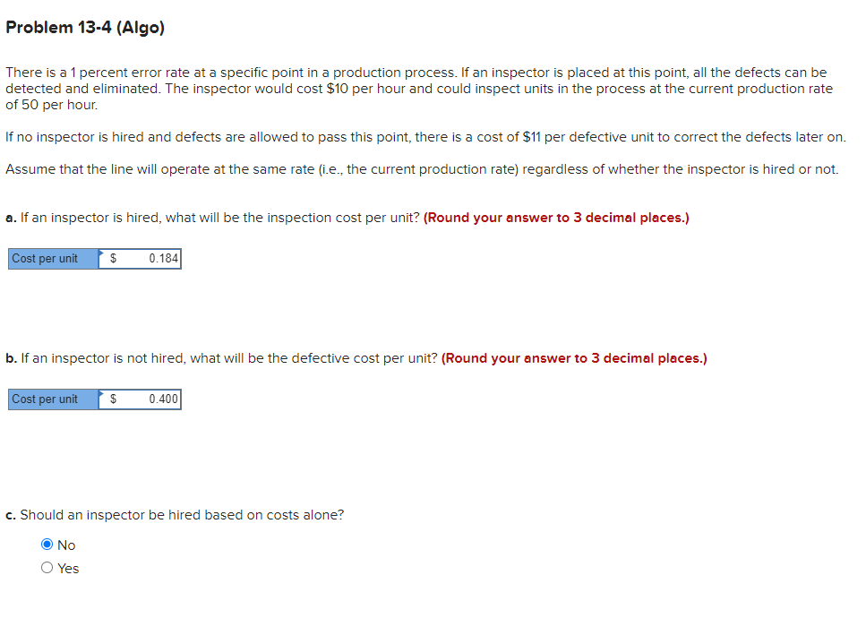 Solved Problem 13-4 (Algo) There is a 1 percent error rate | Chegg.com