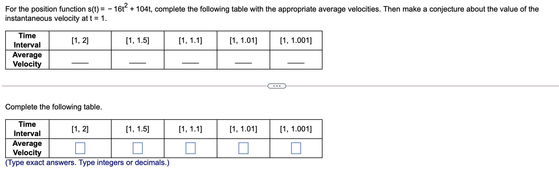 Solved = For the position function s(t) = - 16t+ 104t, | Chegg.com