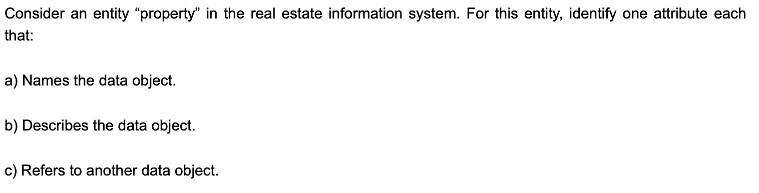 Solved Consider an entity "property" in the real estate | Chegg.com