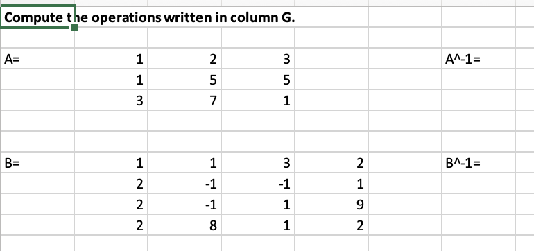Compute the operations written in column F.Compute | Chegg.com