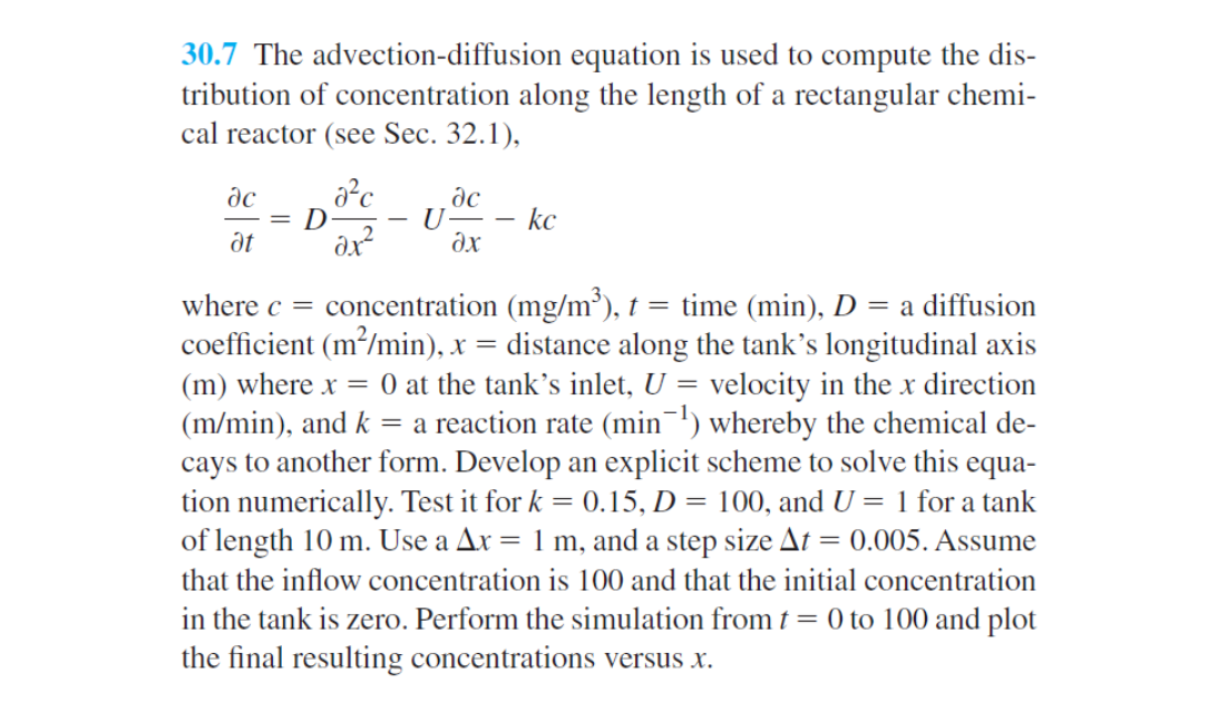 30.7 The advection-diffusion equation is used to | Chegg.com