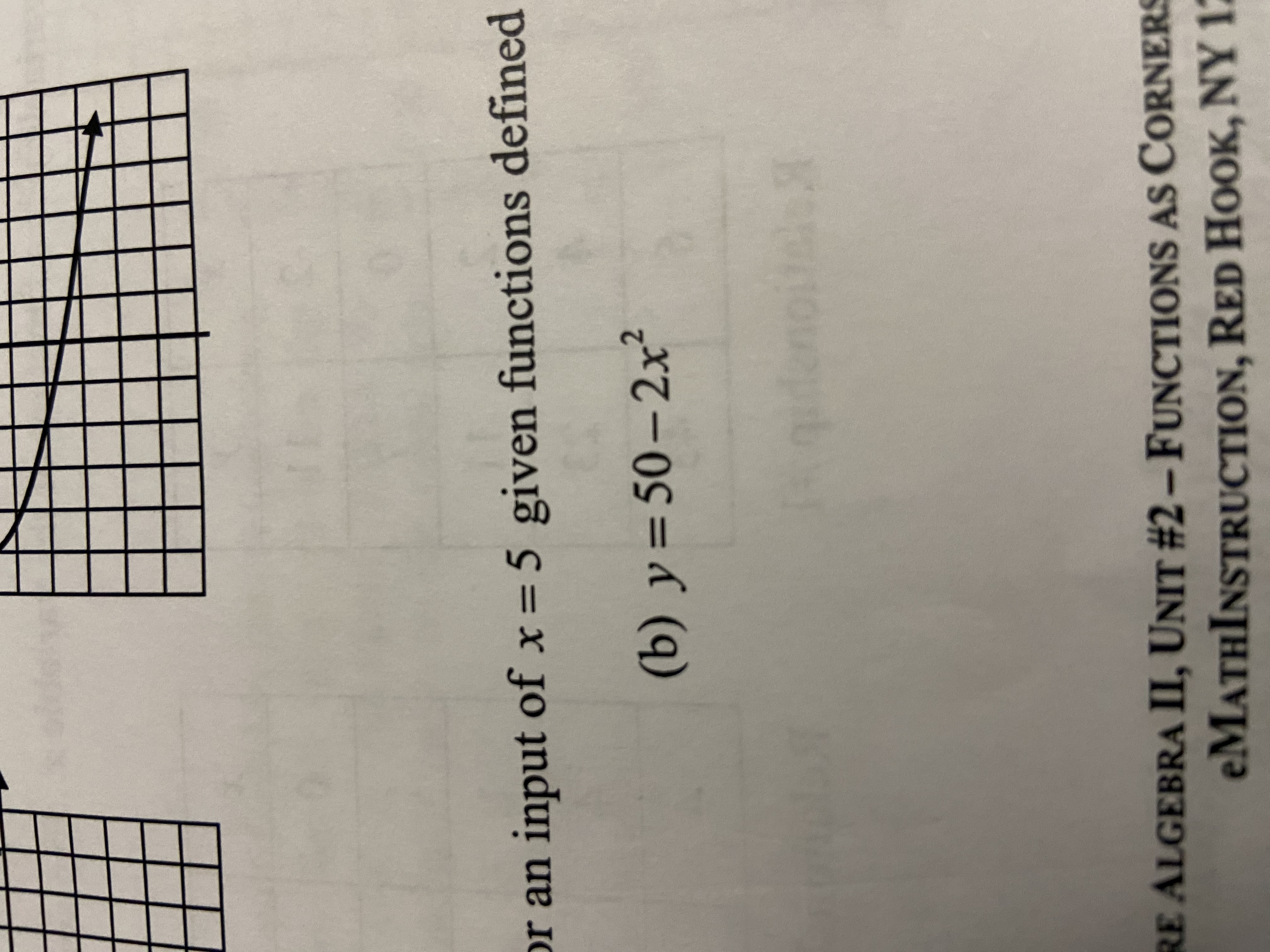 Solved an input of x=5 given functions defined (b) y=50−2x2 | Chegg.com