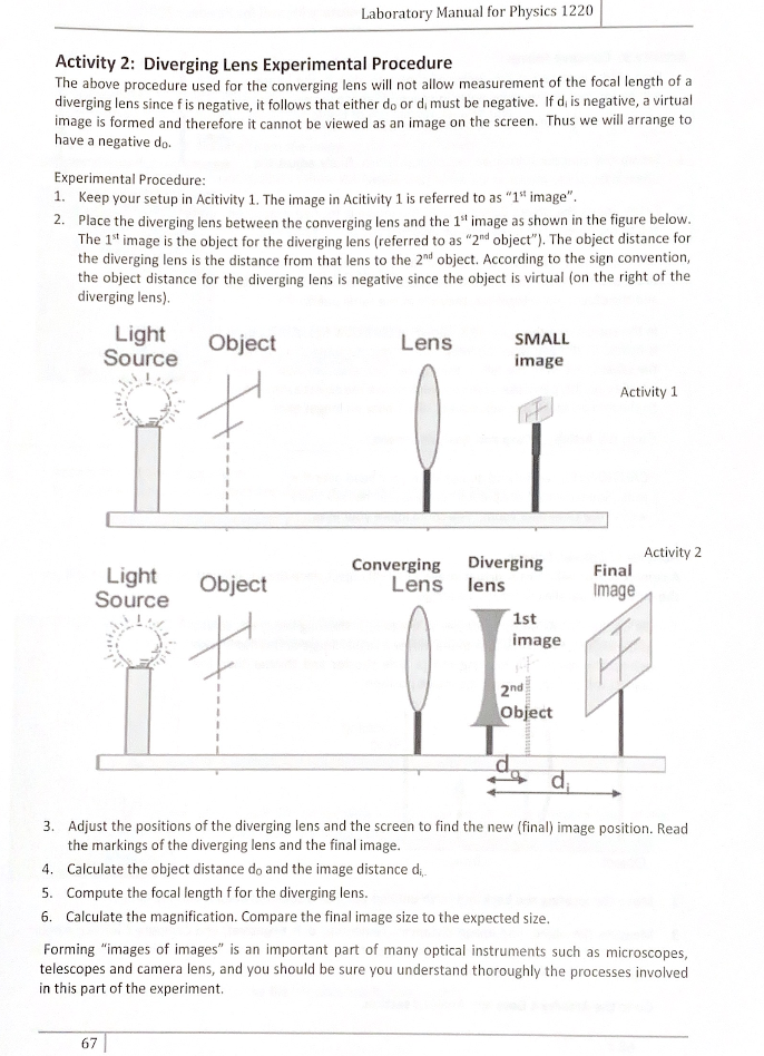 Solved Laboratory Manual for Physics 1220: Lenses and | Chegg.com