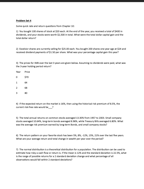 Solved Some quick rate and return questions from Chapter 10 | Chegg.com