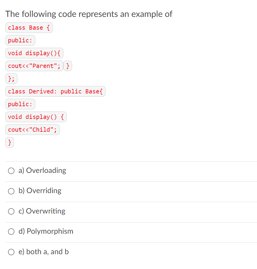 Solved The following code represents an example of class | Chegg.com