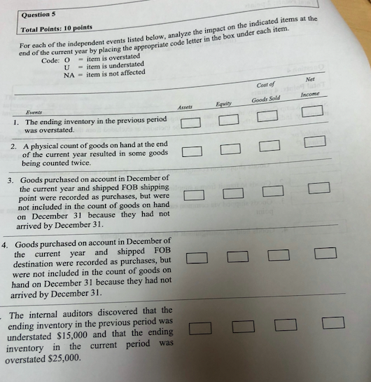 Solved Question 5 Total Points: 10 points end of the current | Chegg.com