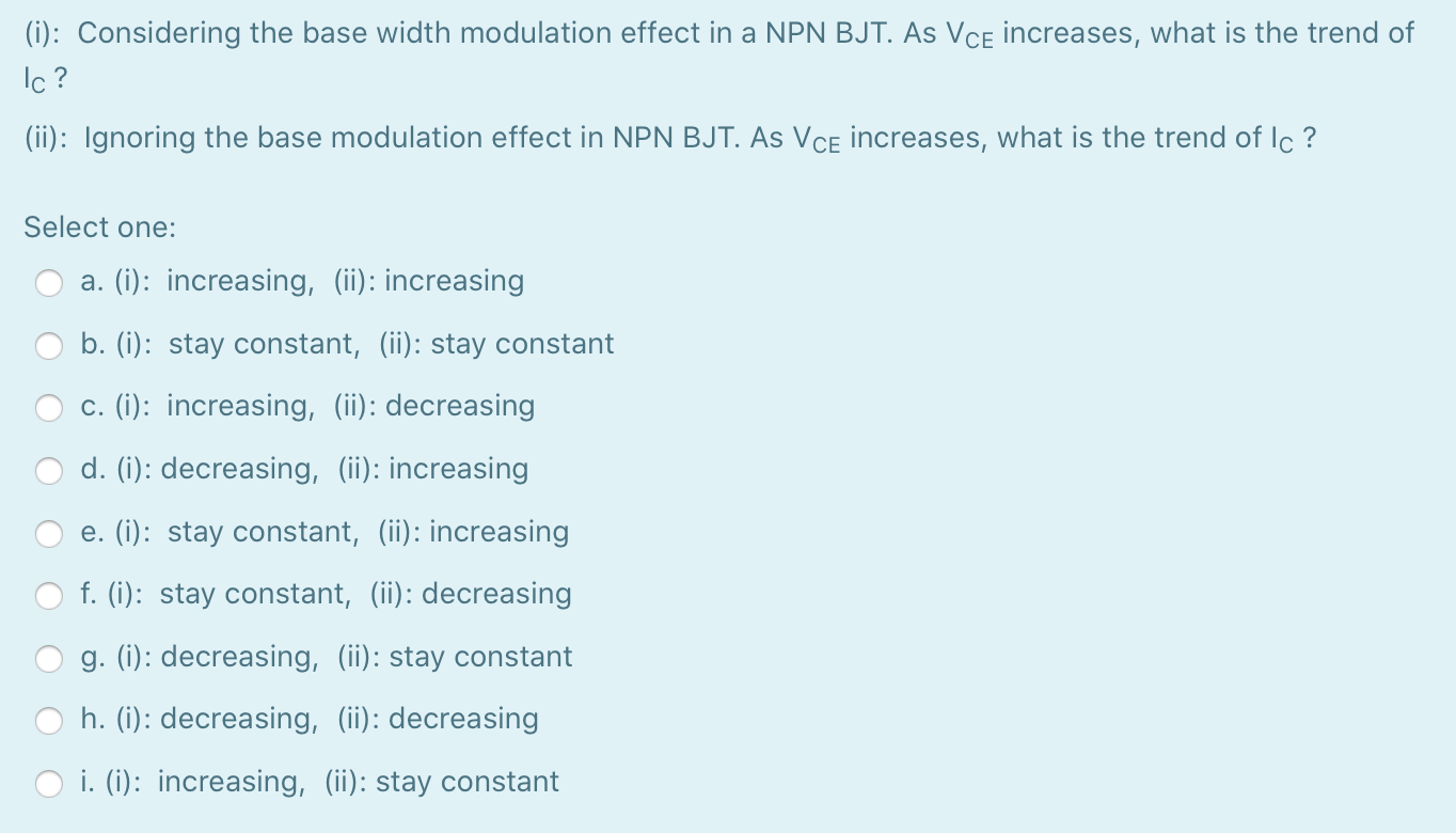 Solved (i): Considering the base width modulation effect in | Chegg.com