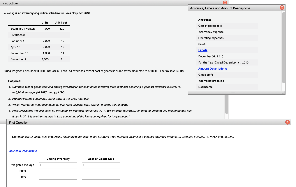 Solved Instructions Accounts, Labels and Amount Descriptions | Chegg.com