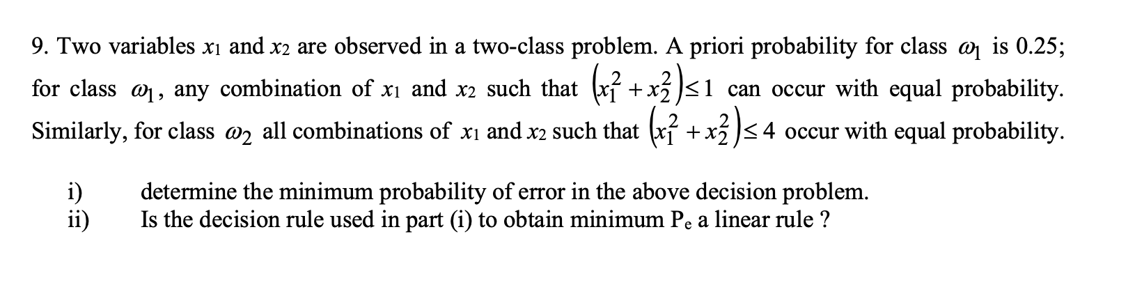 Solved Two Variables X1 and X2 are Observed In A Two Class