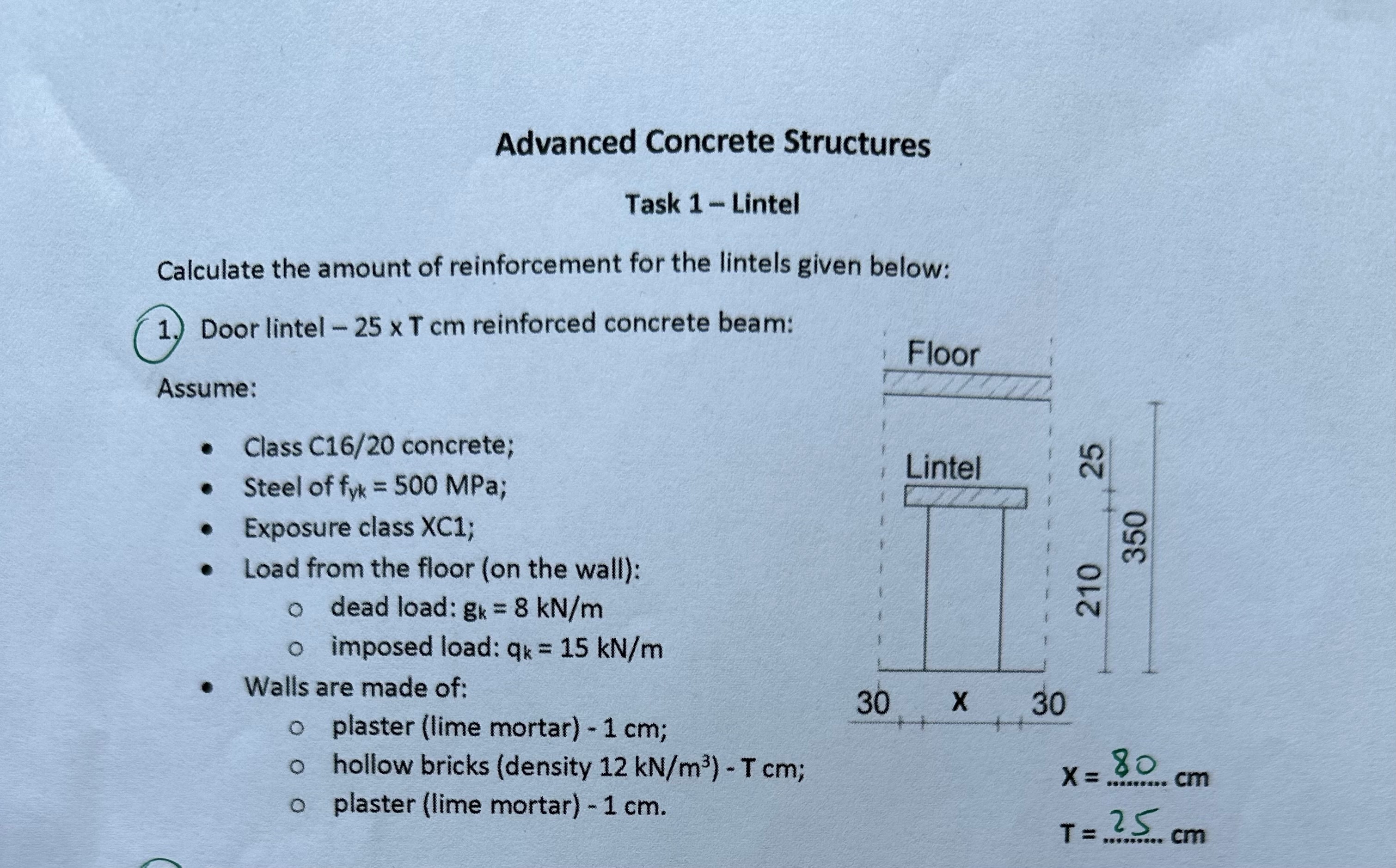 Solved Calculate the amount of reinforcement for the lintels | Chegg.com