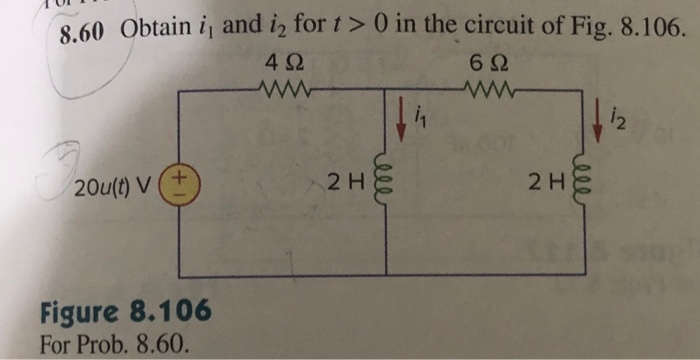 Solved obtain i1 and i2 for t >0 in the circuit of fig 8.106 | Chegg.com