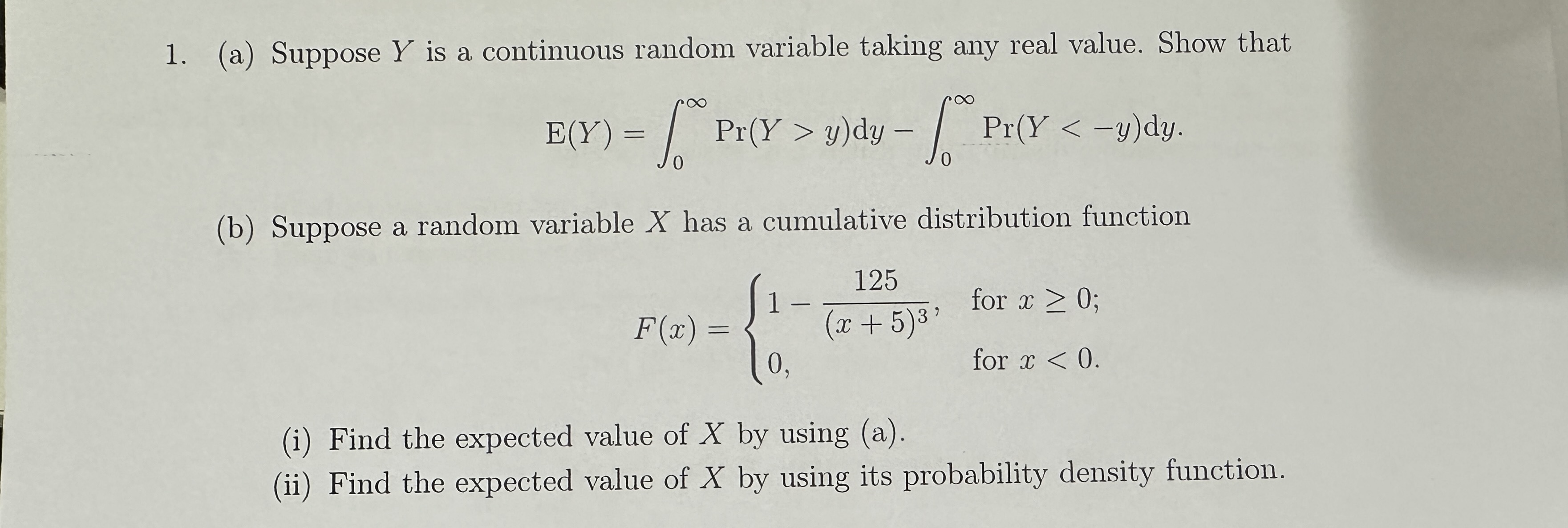 Solved (a) ﻿Suppose Y is ﻿a continuous random variable | Chegg.com