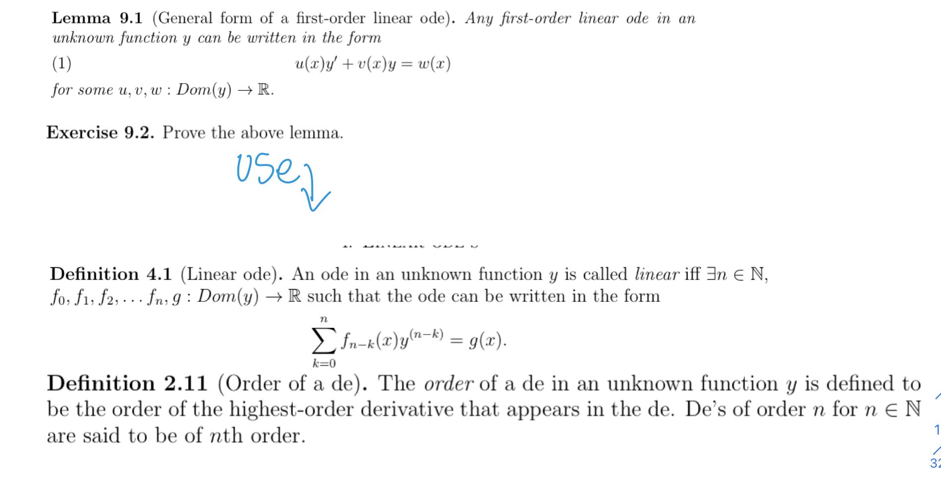 Lemma 9.1 (General form of a first-order linear ode). | Chegg.com