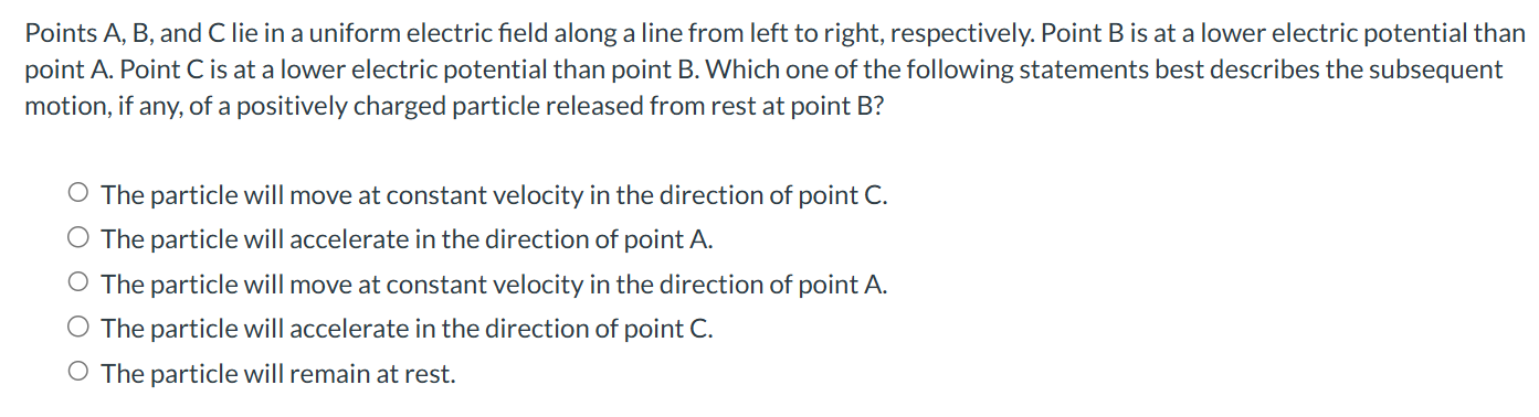 Solved Points A,B, ﻿and C lie in a uniform electric field | Chegg.com